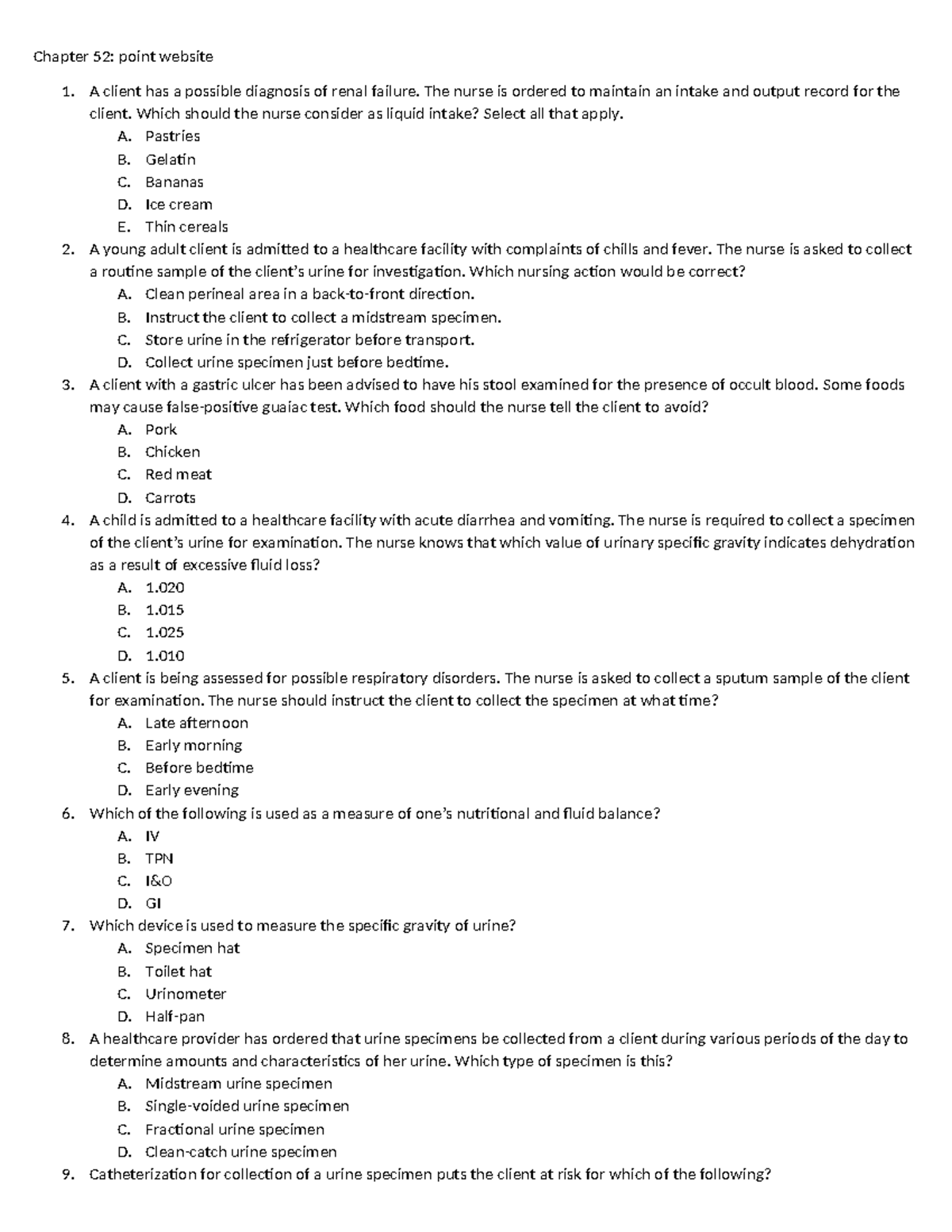 Chapter 52 thepoint - practice quiz - Chapter 52: point website 1. A ...
