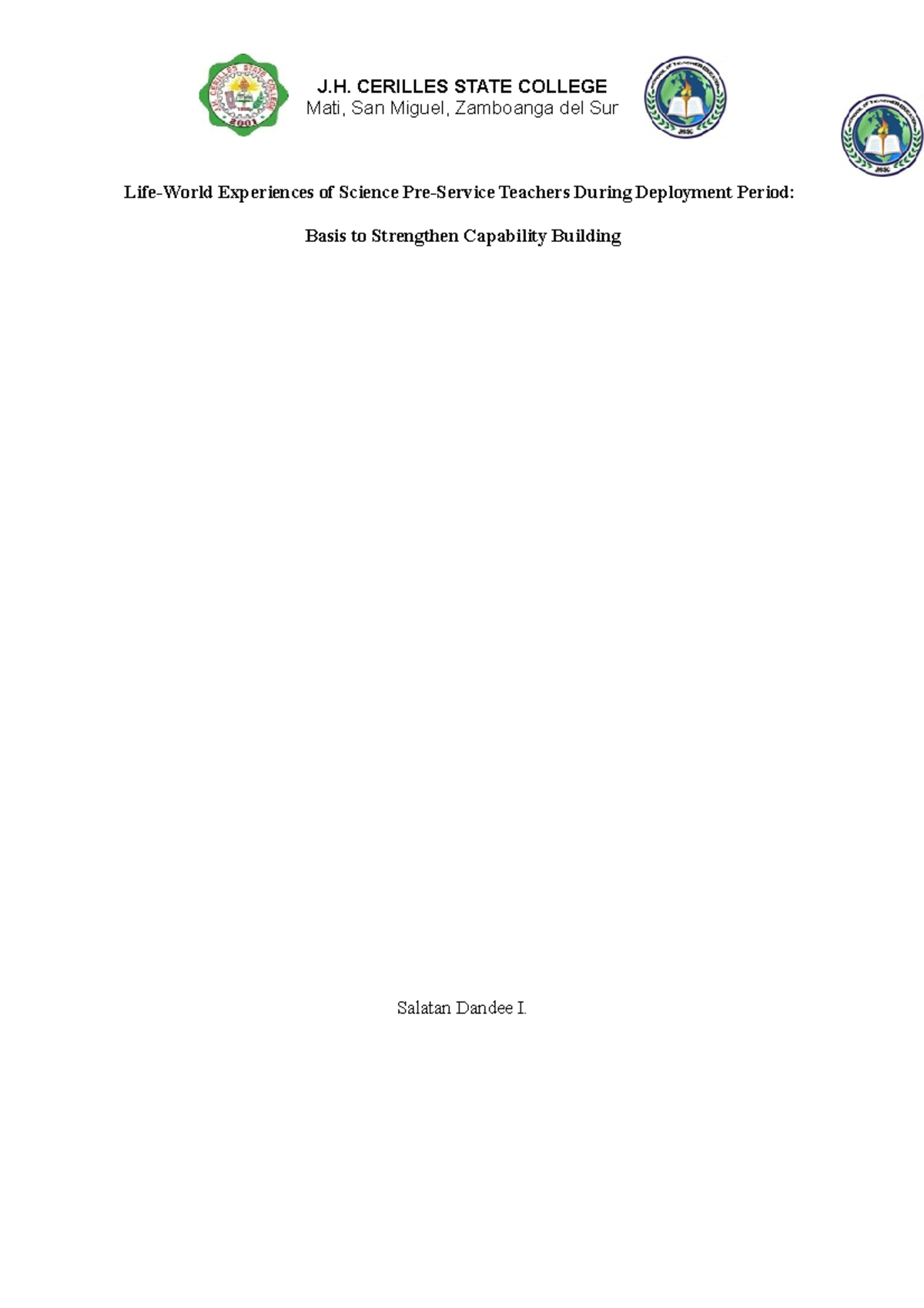 Concept paper by Dandee Salatan - J. CERILLES STATE COLLEGE Mati, San ...