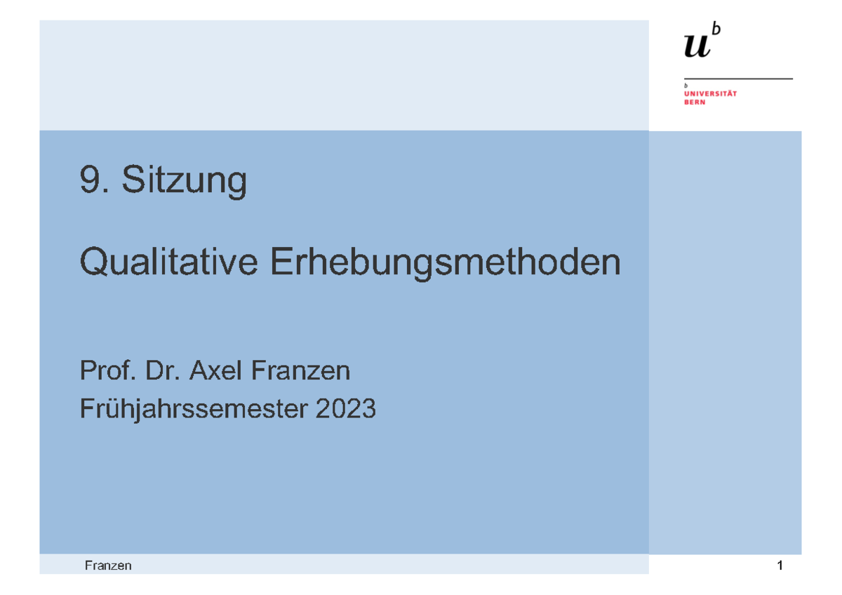9 Beobachtung - 9. Sitzung Qualitative Erhebungsmethoden Prof. Dr. Axel ...
