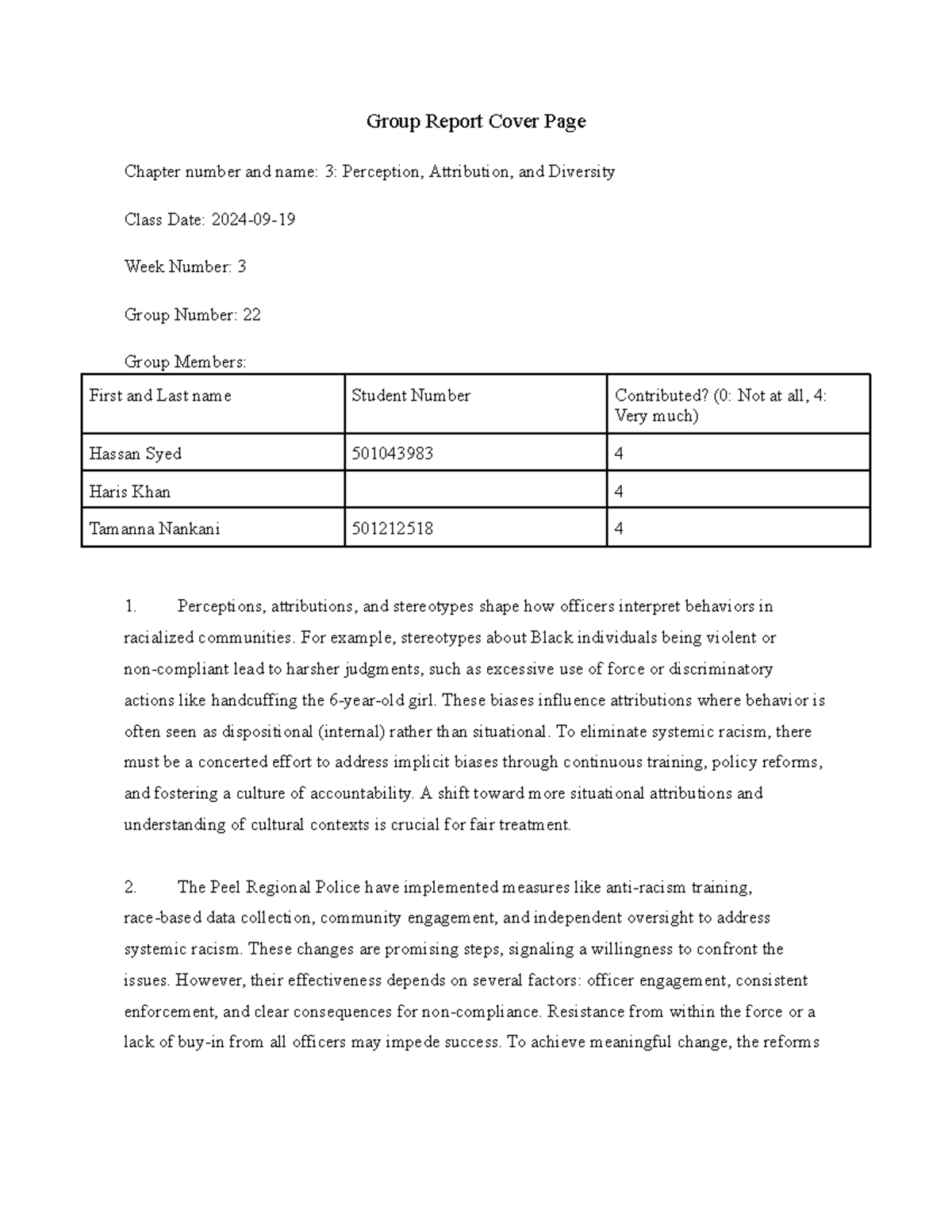Group 22 week 3 Report - Week 3 Summary - Group Report Cover Page Chapter number and name: 3 ...