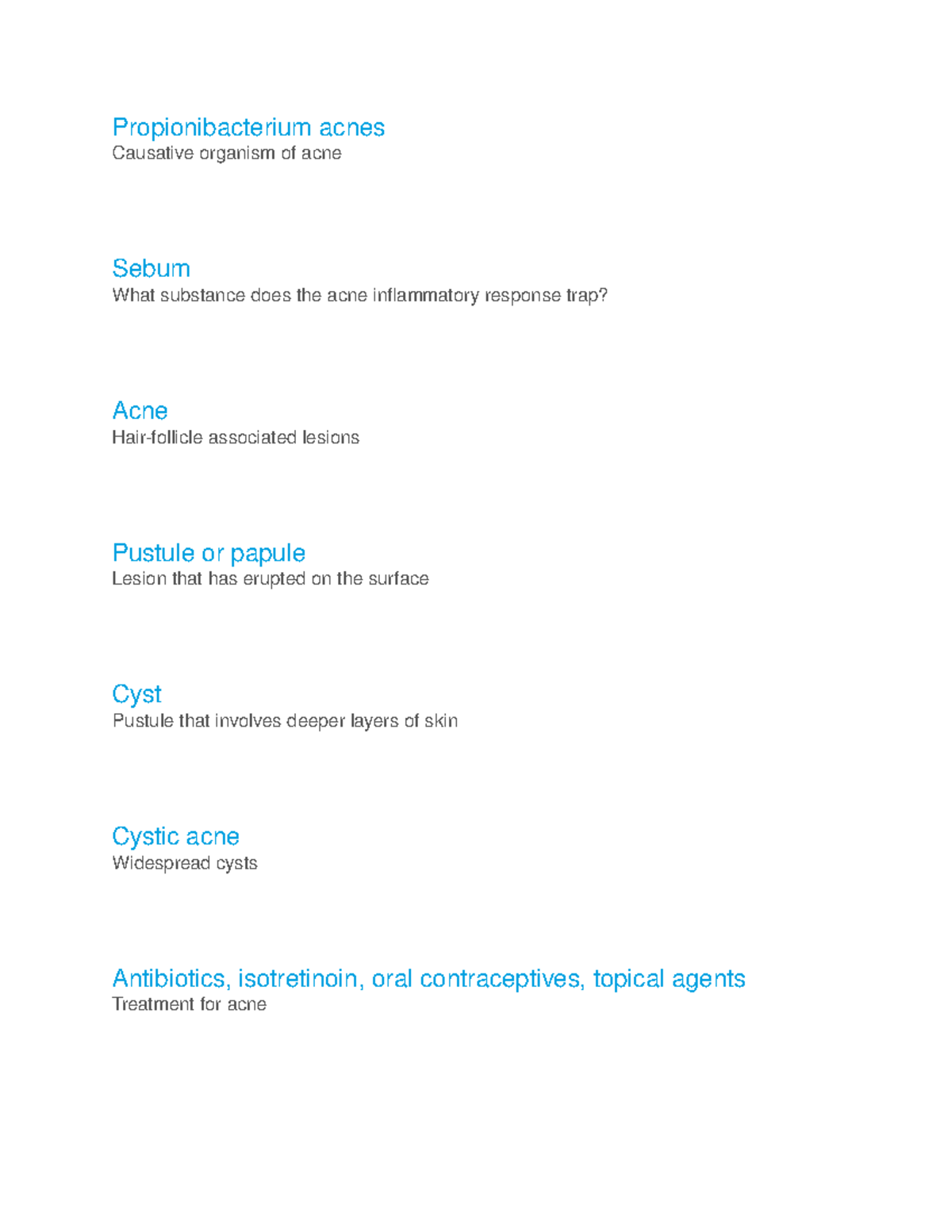 SKin Infection - Lecture notes 10 - Propionibacterium acnes Causative ...
