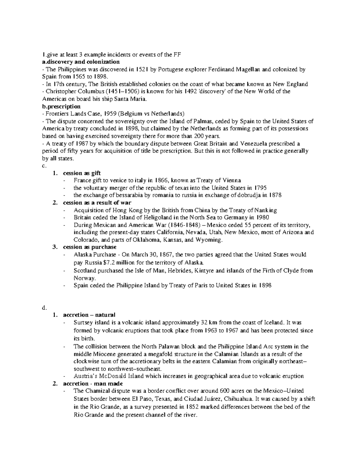 RPH- Midterm - 1 at least 3 example incidents or events of the FF a and ...