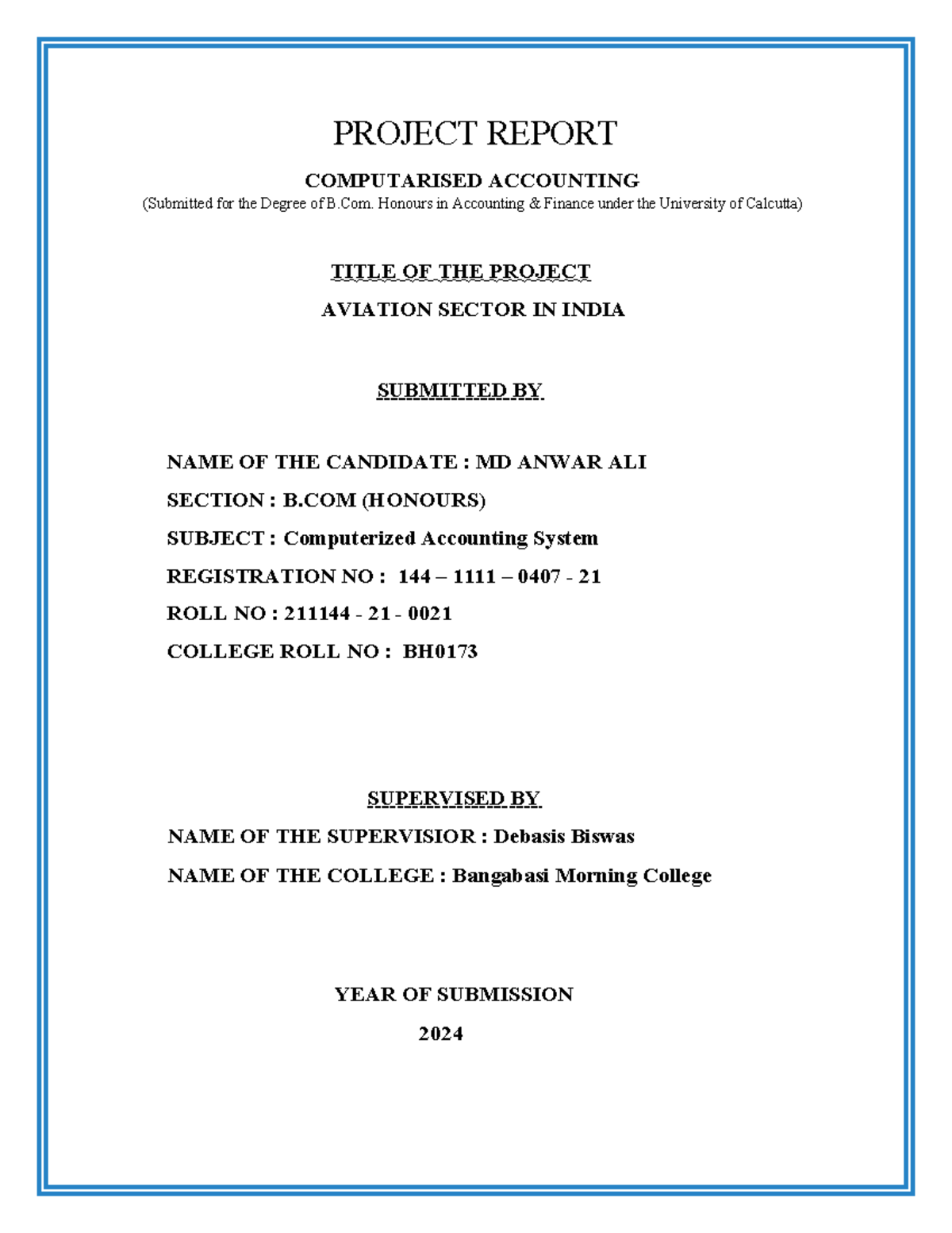 Project Report - PROJECT REPORT COMPUTARISED ACCOUNTING ...
