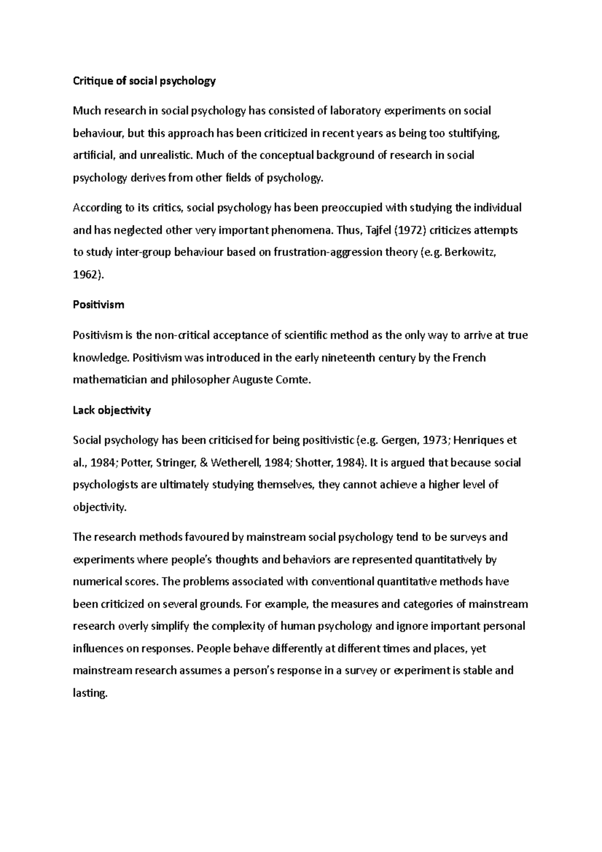 Critique of social psychology - Much of the conceptual background of ...