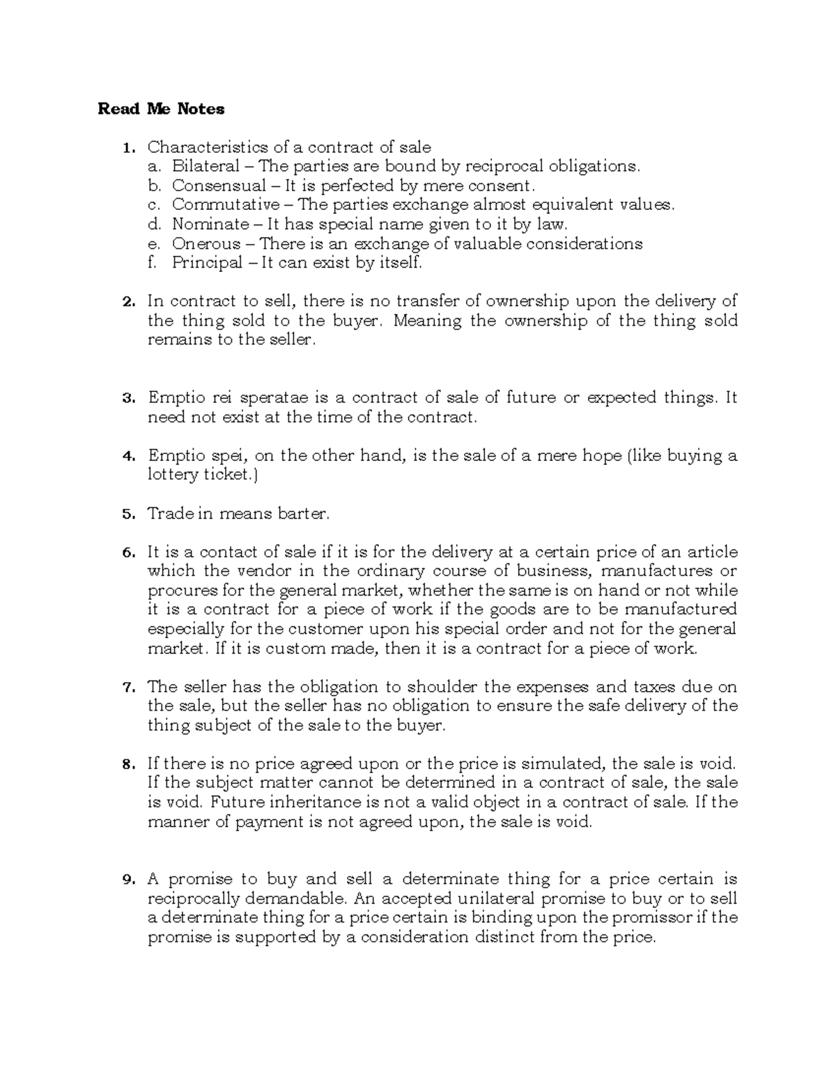 Read me notes - important summaries of law on sales - Read Me Notes 1 ...