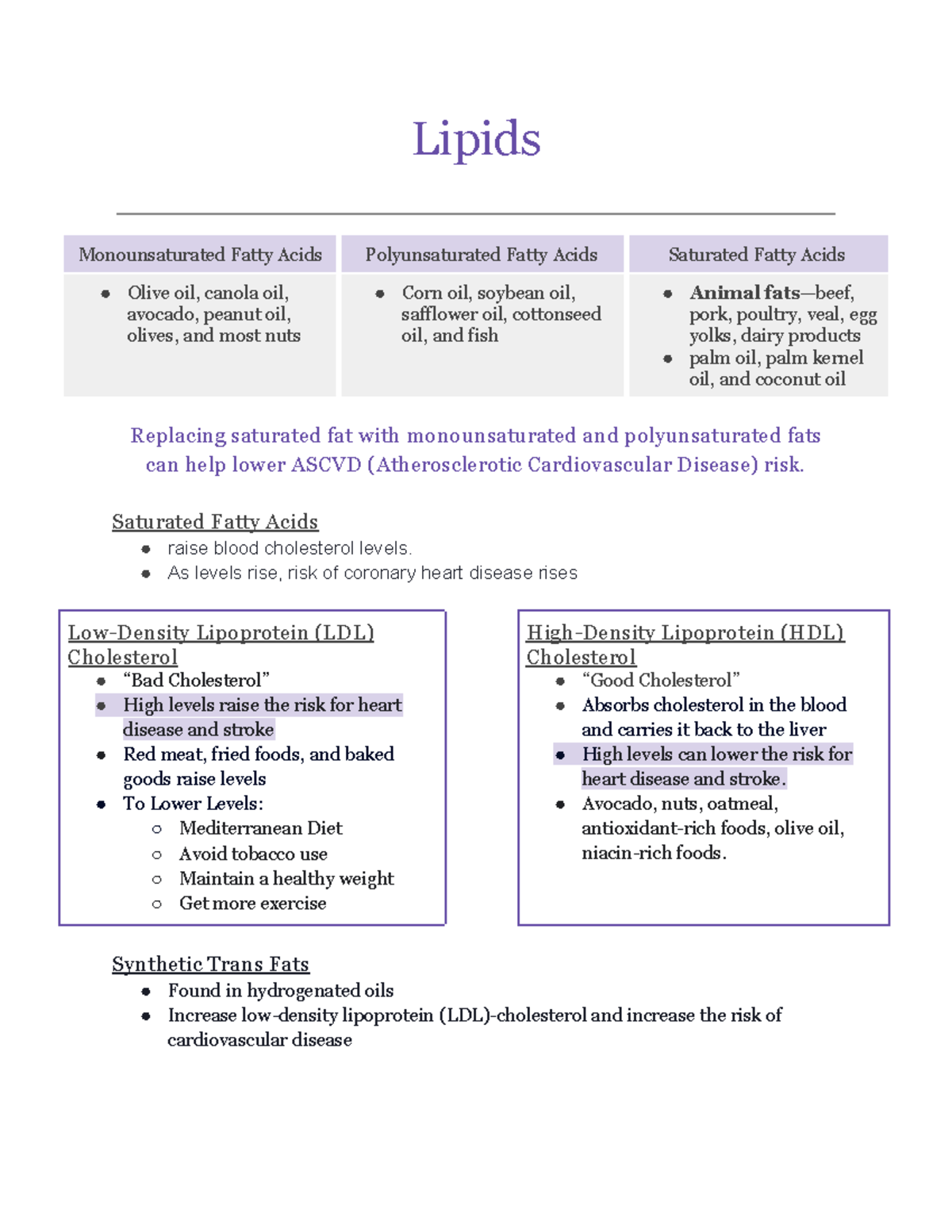 Lipids - exam 1 notes - Lipids Monounsaturated Fatty Acids ...