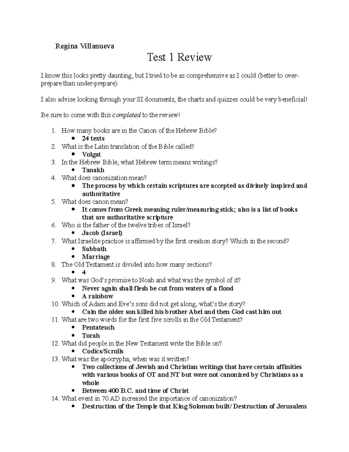 Test 1 Review - Regina Villanueva Test 1 Review I know this looks ...