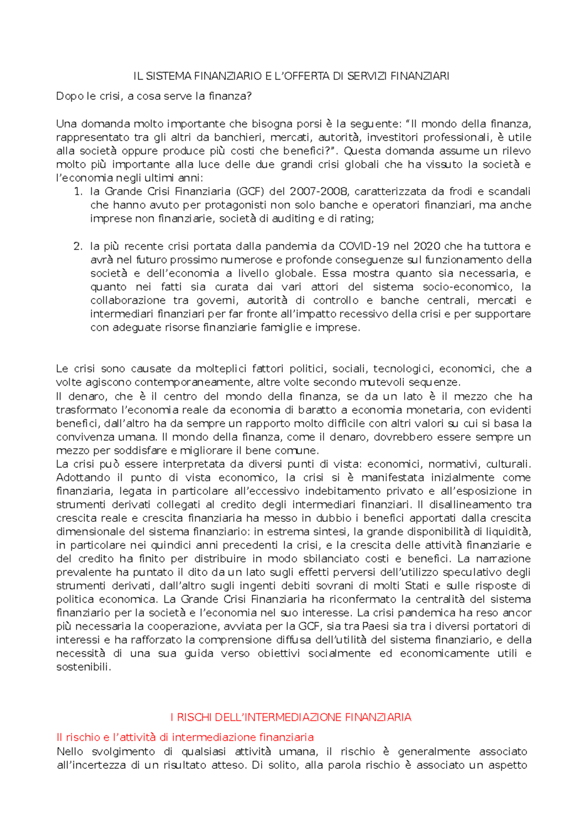 IL Sistema Finanziario E L - Economia - UniNettuno - Studocu