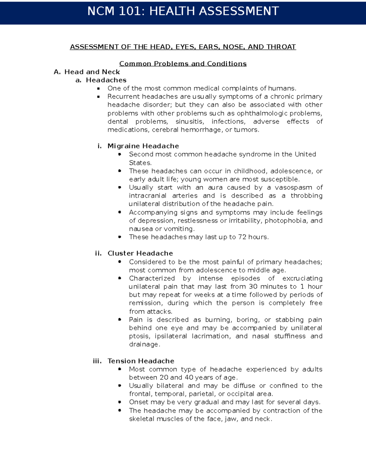 Assessment OF THE HEENT - ASSESSMENT OF THE HEAD, EYES, EARS, NOSE, AND ...