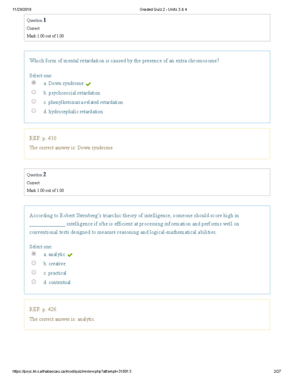 Graded Quiz 2 Units 3 4 1 - mandatory quiz - Question 1 Correct Mark 1 ...