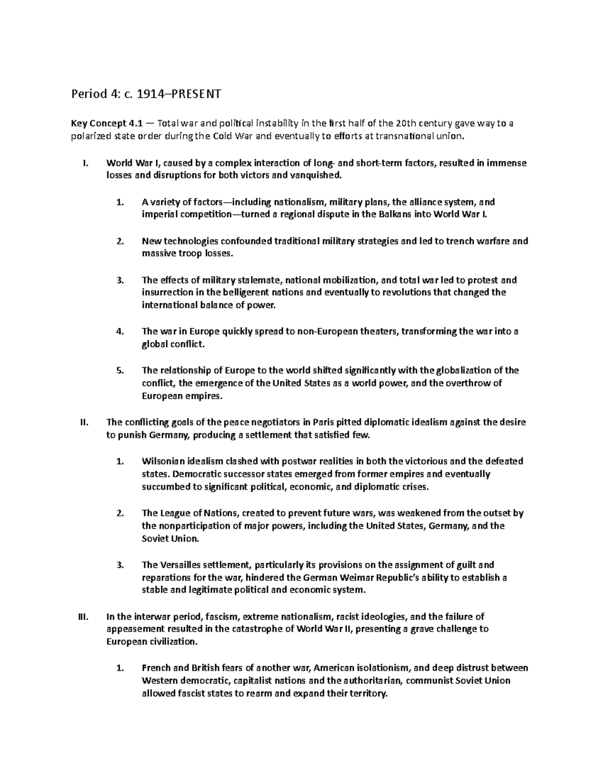 APEH Period 4 Notes/Outline - Period 4: c. 1914–PRESENT Key Concept 4 ...