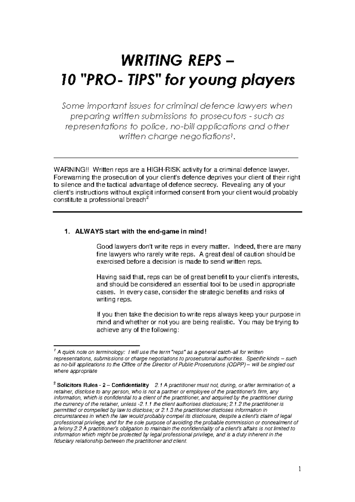 Writing REPRESENTATIONS FOR CRIMINAL LITIGATION - WRITING REPS – 10 ...