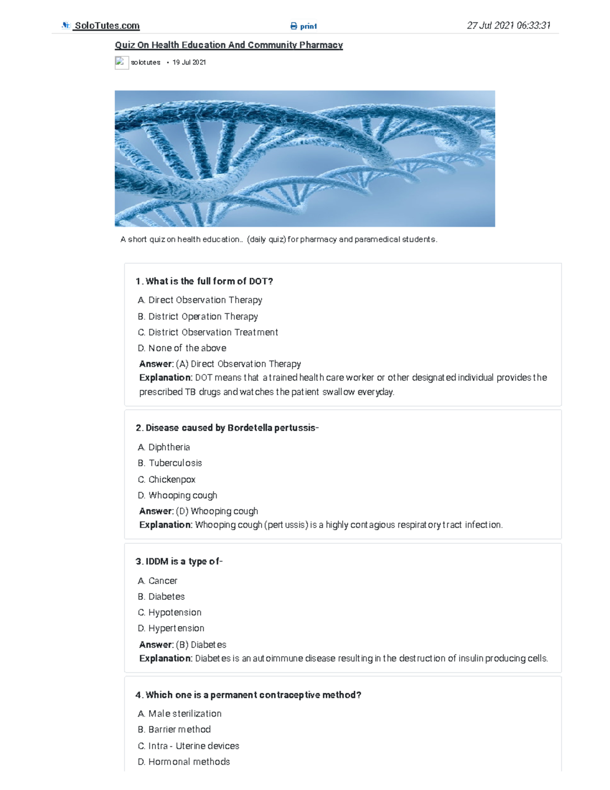 Quiz on Health Education and Community Pharmacy - SoloTutes print 27 ...