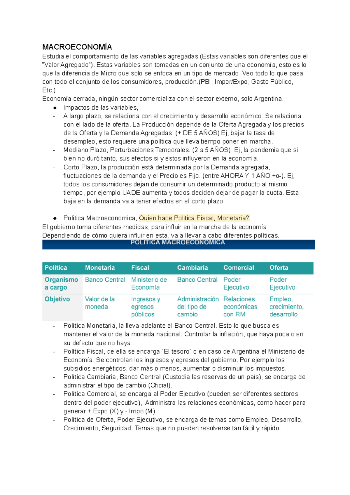 Macroeconomía - MACROECONOMÍA Estudia el comportamiento de las variables agregadas (Estas ...