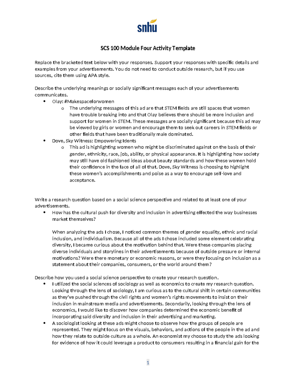 SCS 100 Module Four Activity - Support your responses with specific ...