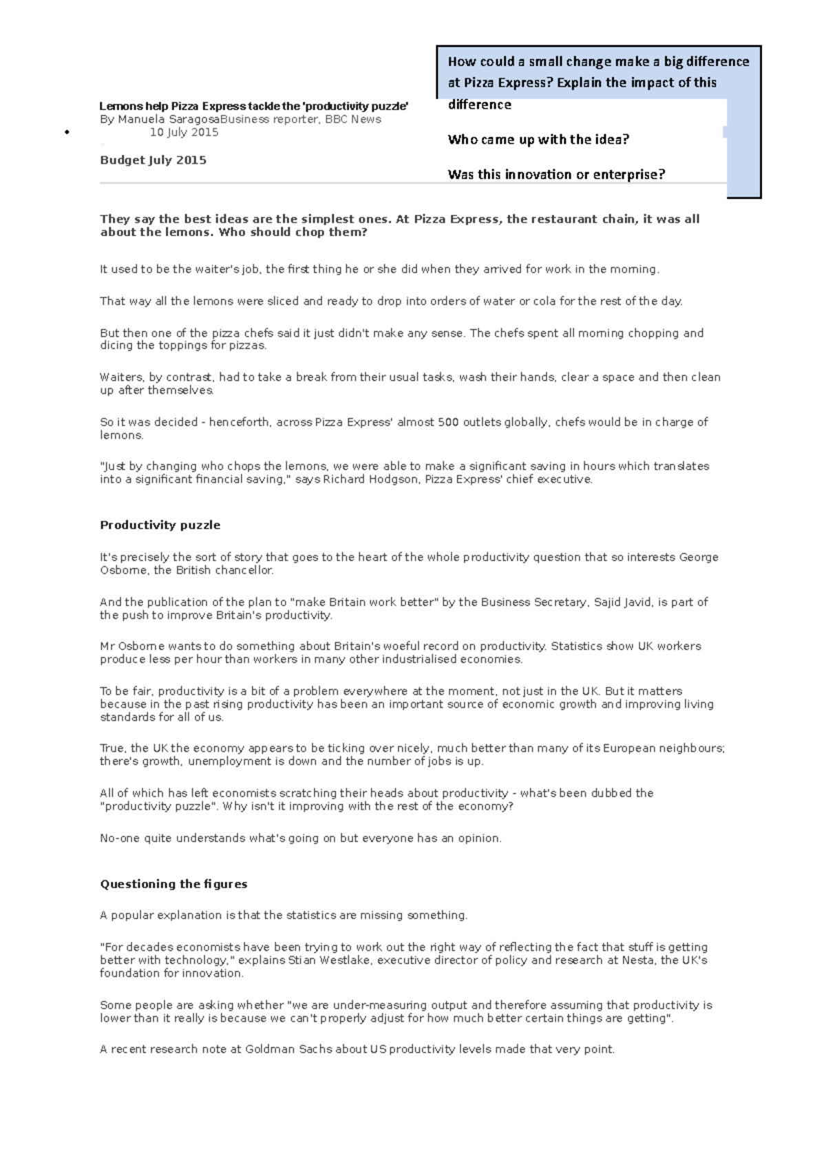 Lemons help Pizza Express reading 1 - Lemons help Pizza Express tackle ...