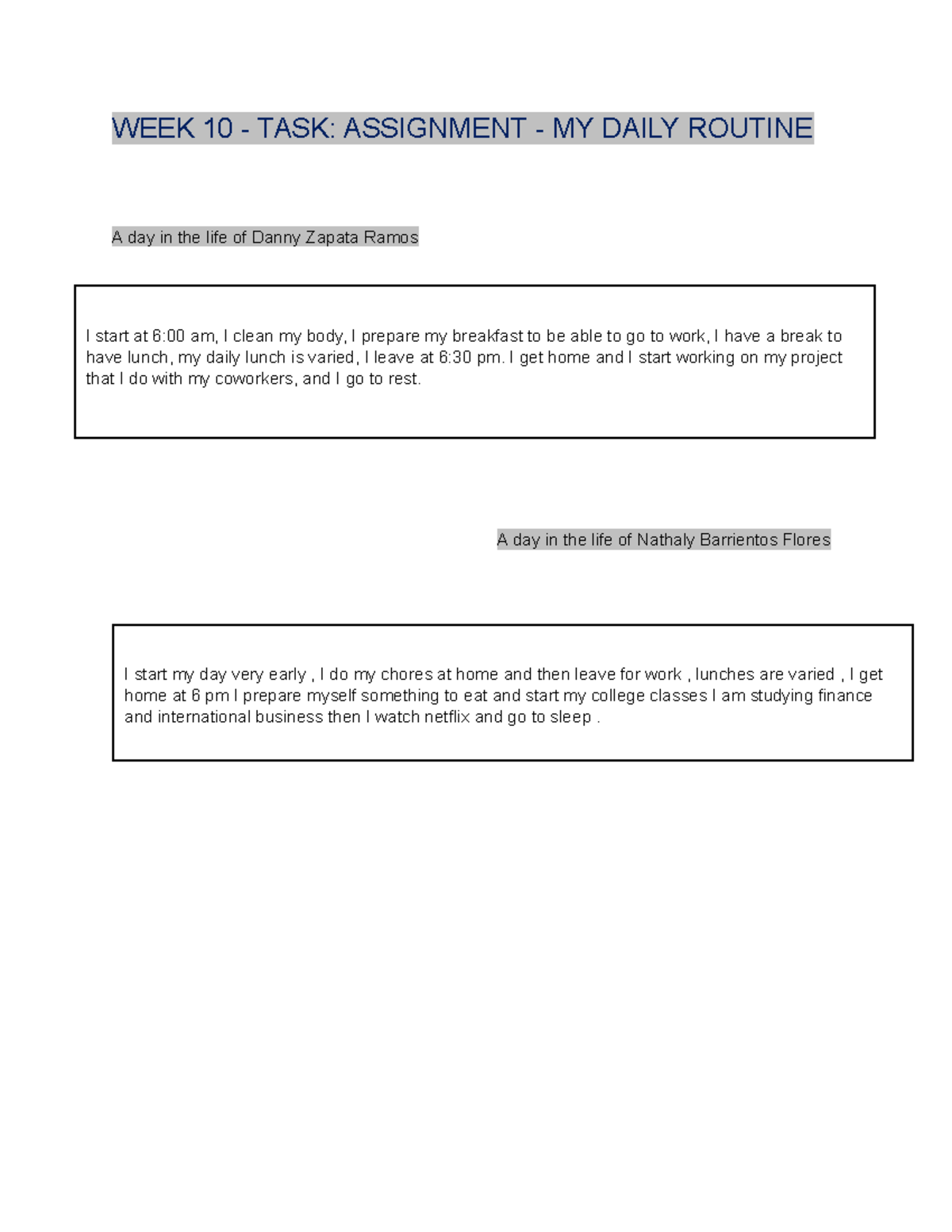 Tarea 10 Ingles - WEEK 10 - TASK: ASSIGNMENT - MY DAILY ROUTINE A day in the life of Danny ...