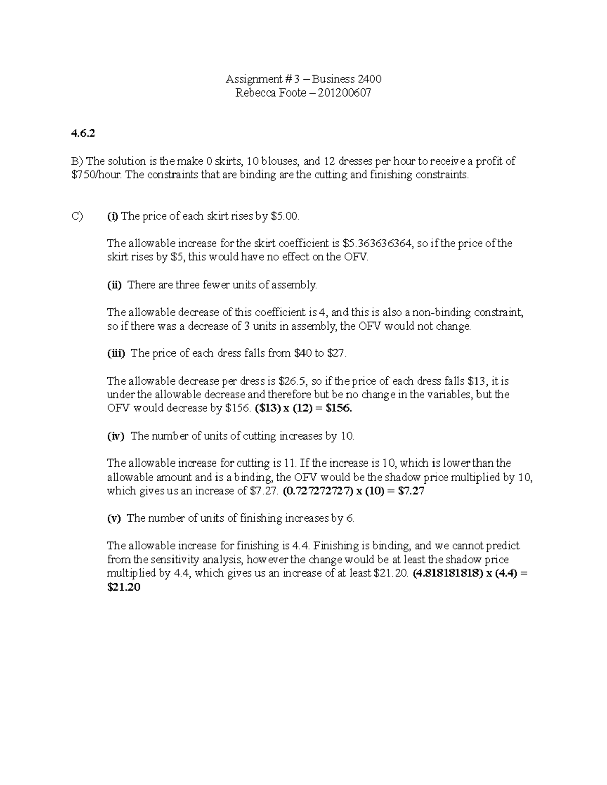 Assignment#3Word File-Bus2400 - Assignment # 3 – Business 2400 Rebecca ...