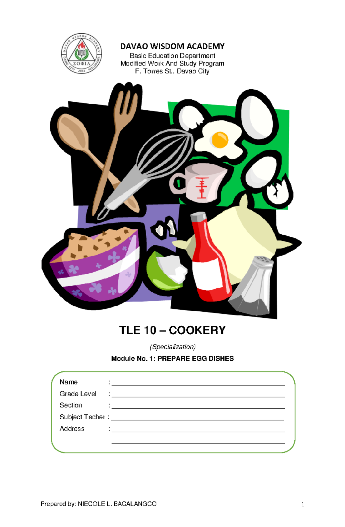 TLE 10 Q1 Module 1 - DAVAO WISDOM ACADEMY Basic Education Department ...