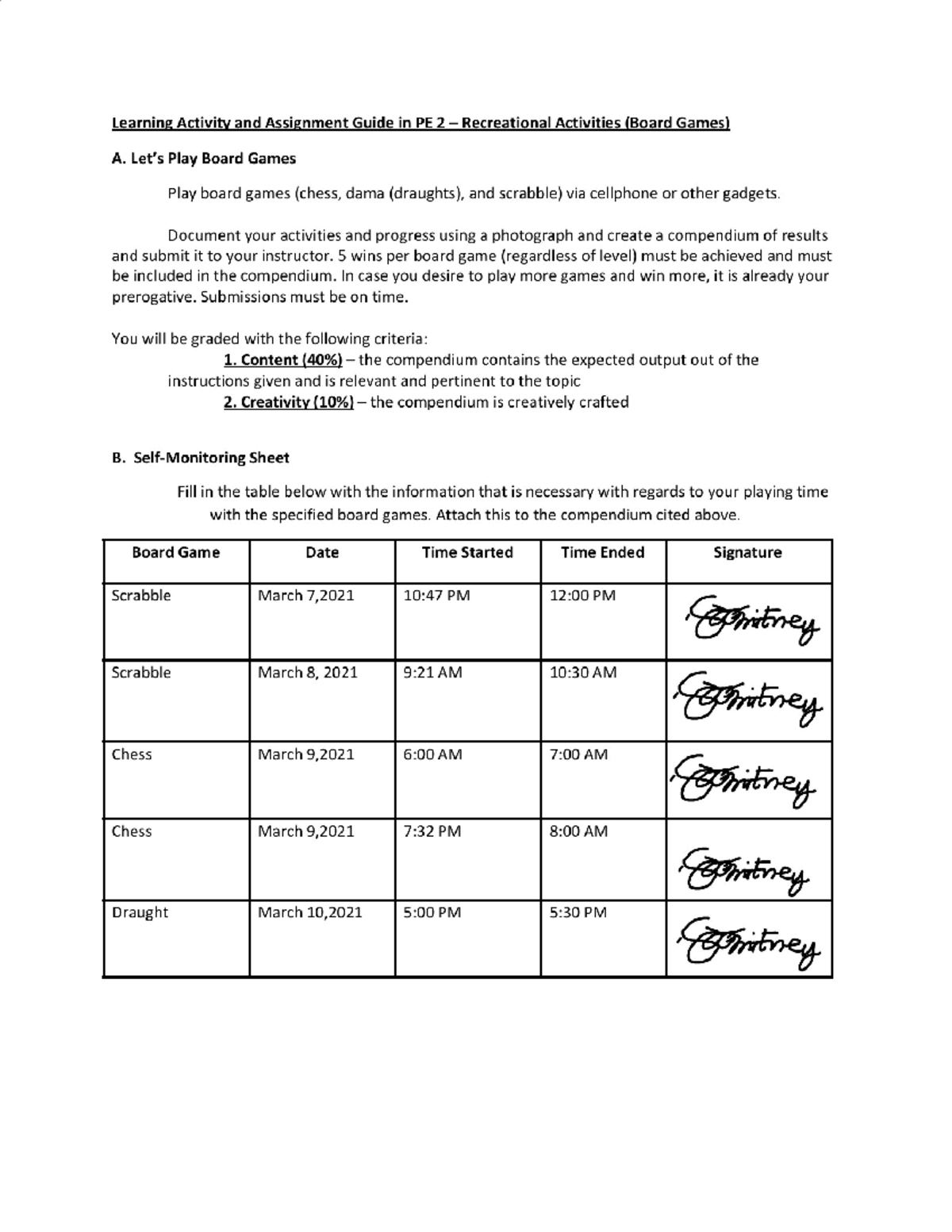 Learning Activity and Assignment Guide for Board Games - Adapted ...