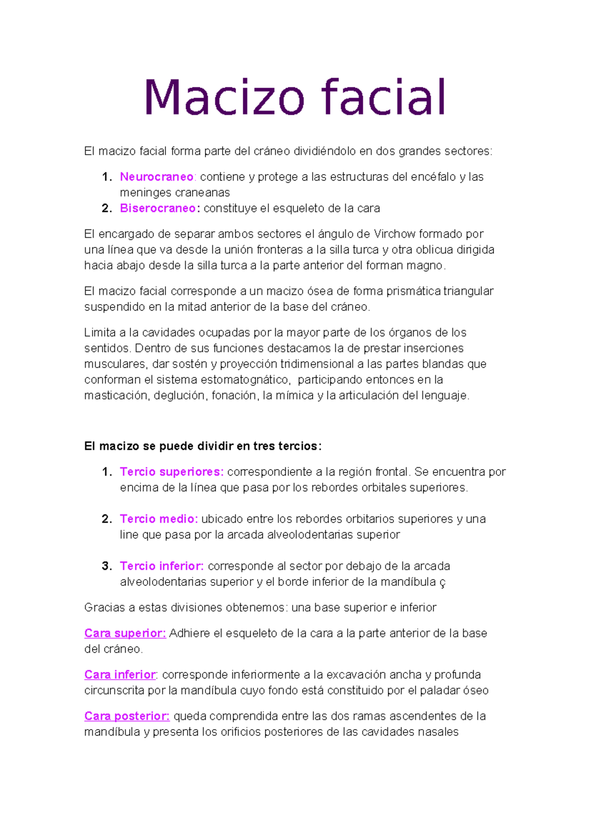 Macizo facial - Resumen Anatomía - Macizo facial El macizo facial forma ...