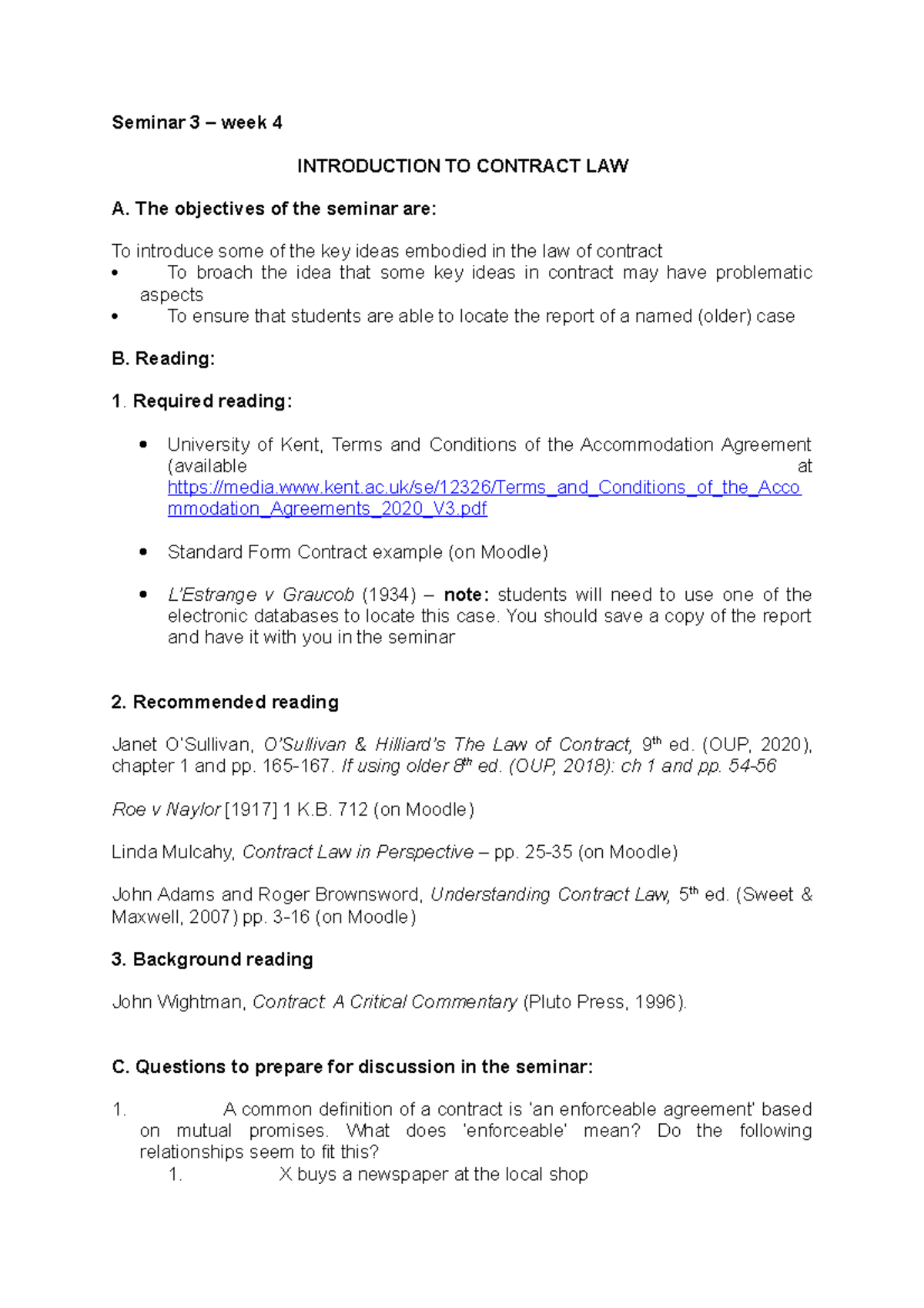 Seminar 3- week 4 worksheet - Seminar 3 – week 4 INTRODUCTION TO ...