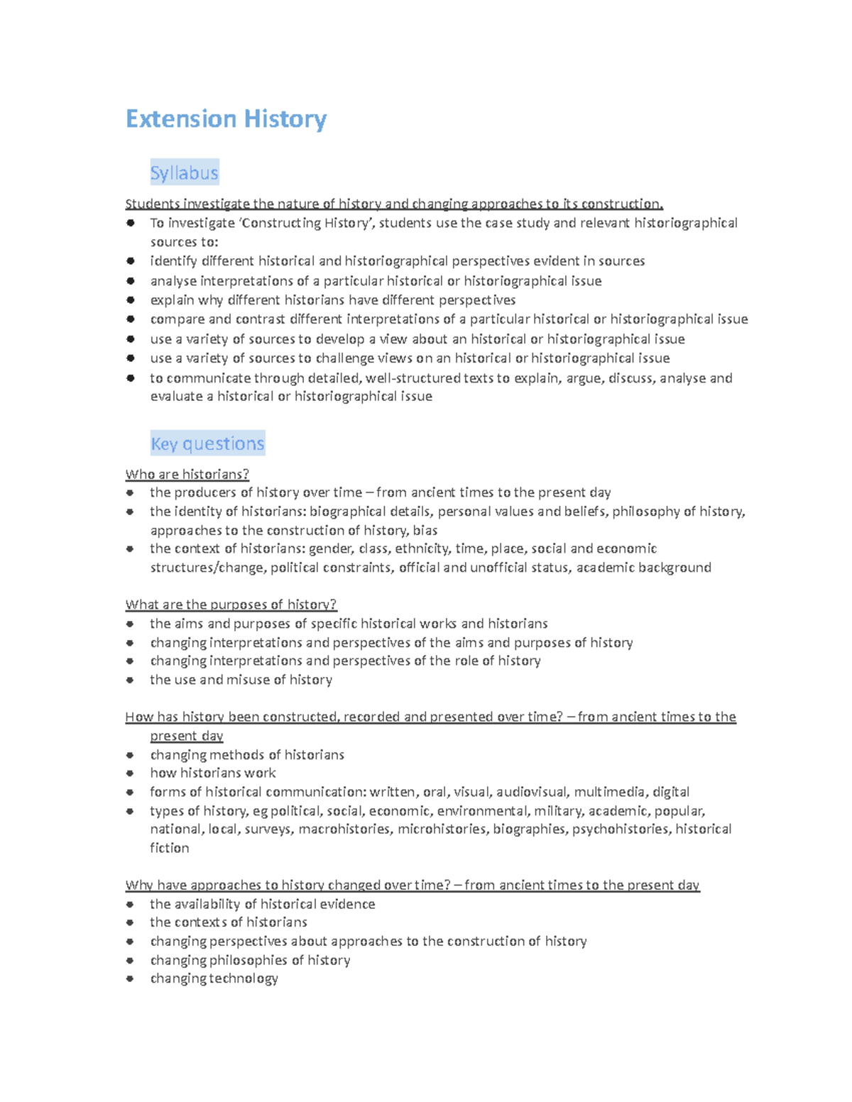 History Extension Notes - Extension History Syllabus Students ...