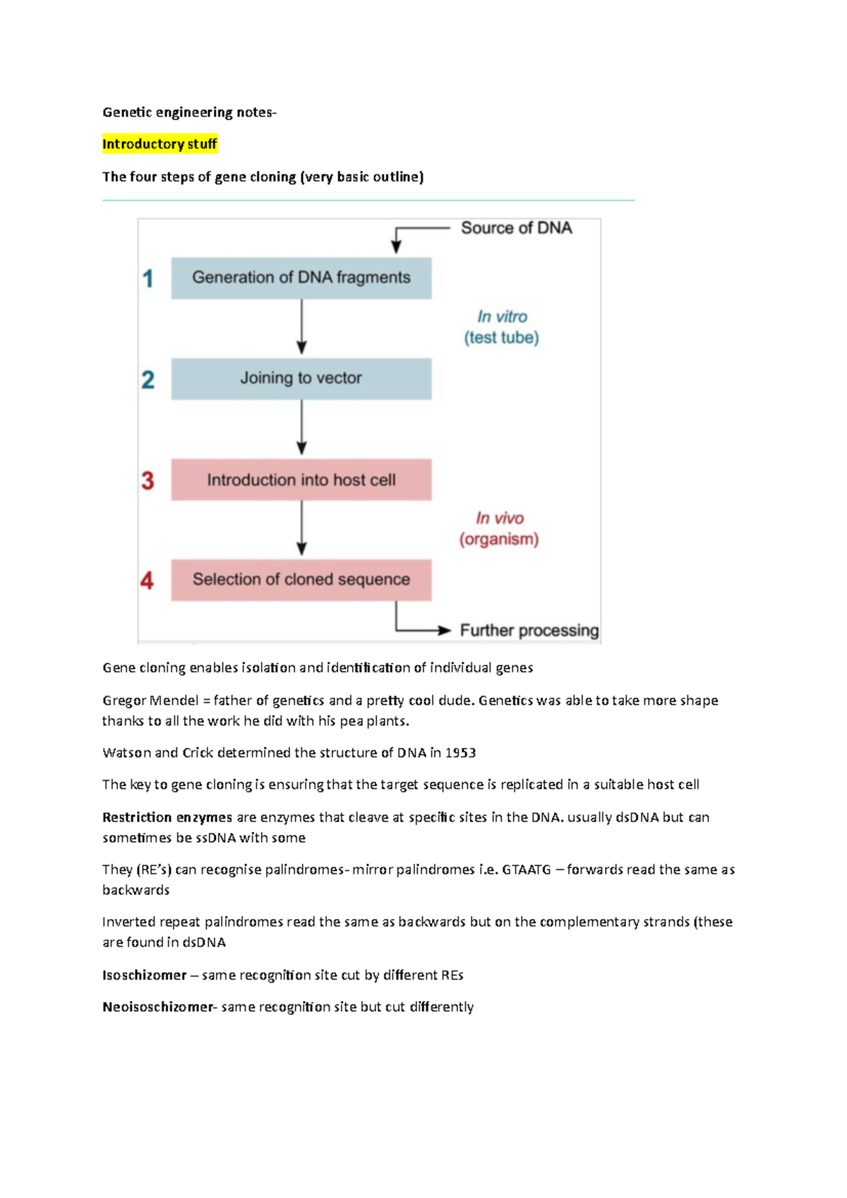Genetic engineering notes - Genetic engineering notes- Introductory ...