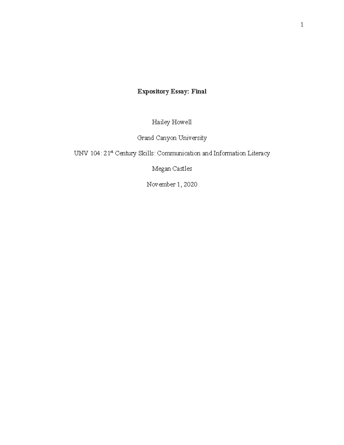 Final Essy 1 - Expository Essay: Final Hailey Howell Grand Canyon ...
