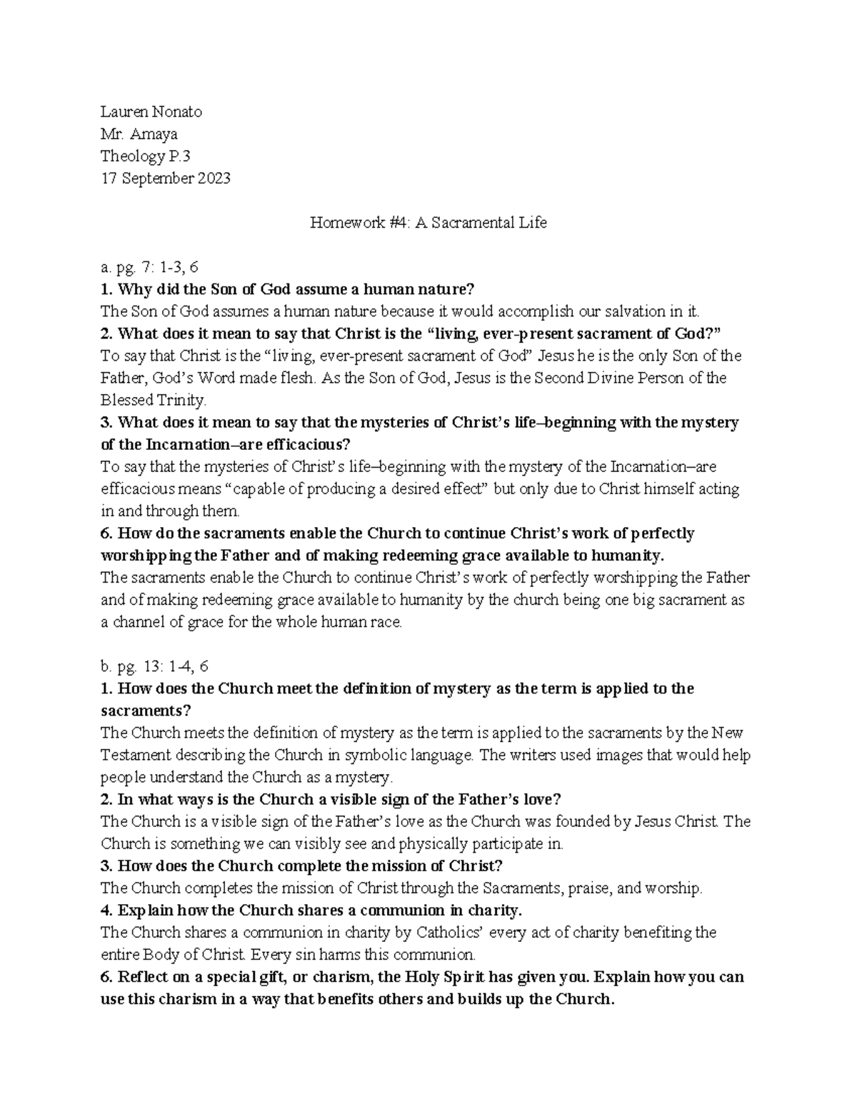 Homework #4 A Sacramental Life - Lauren Nonato Mr. Amaya Theology P. 17 ...