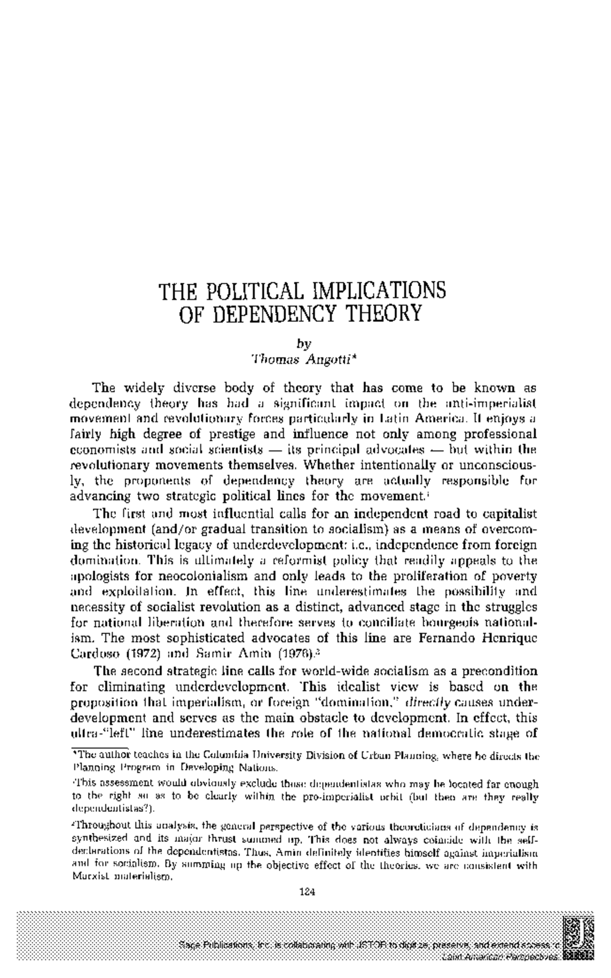 Angotti 1981 the political implications of dependency theory - 124 THE ...