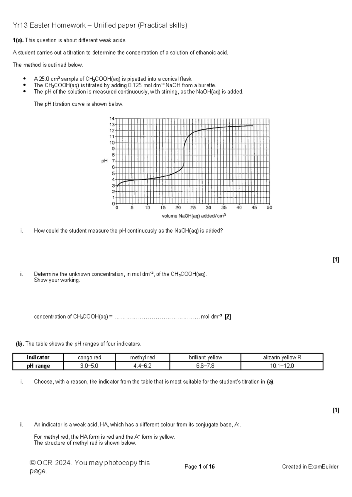 Yr13 Easter H-W – Unified paper (Practical skills) Q - Yr13 Easter ...
