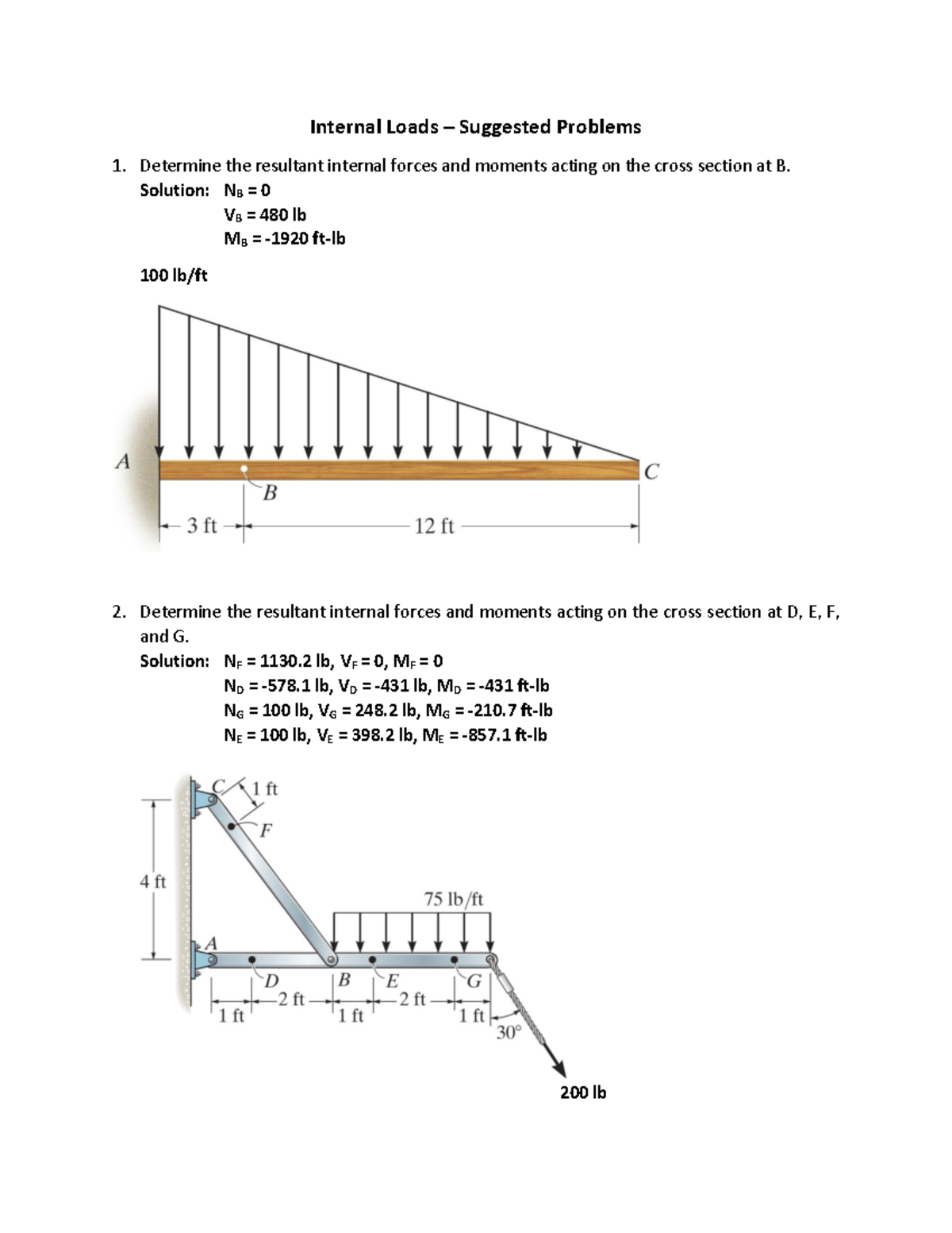 Section 1.1 - 1.2 Internal Loads - Internal Loads – Suggested Problems ...