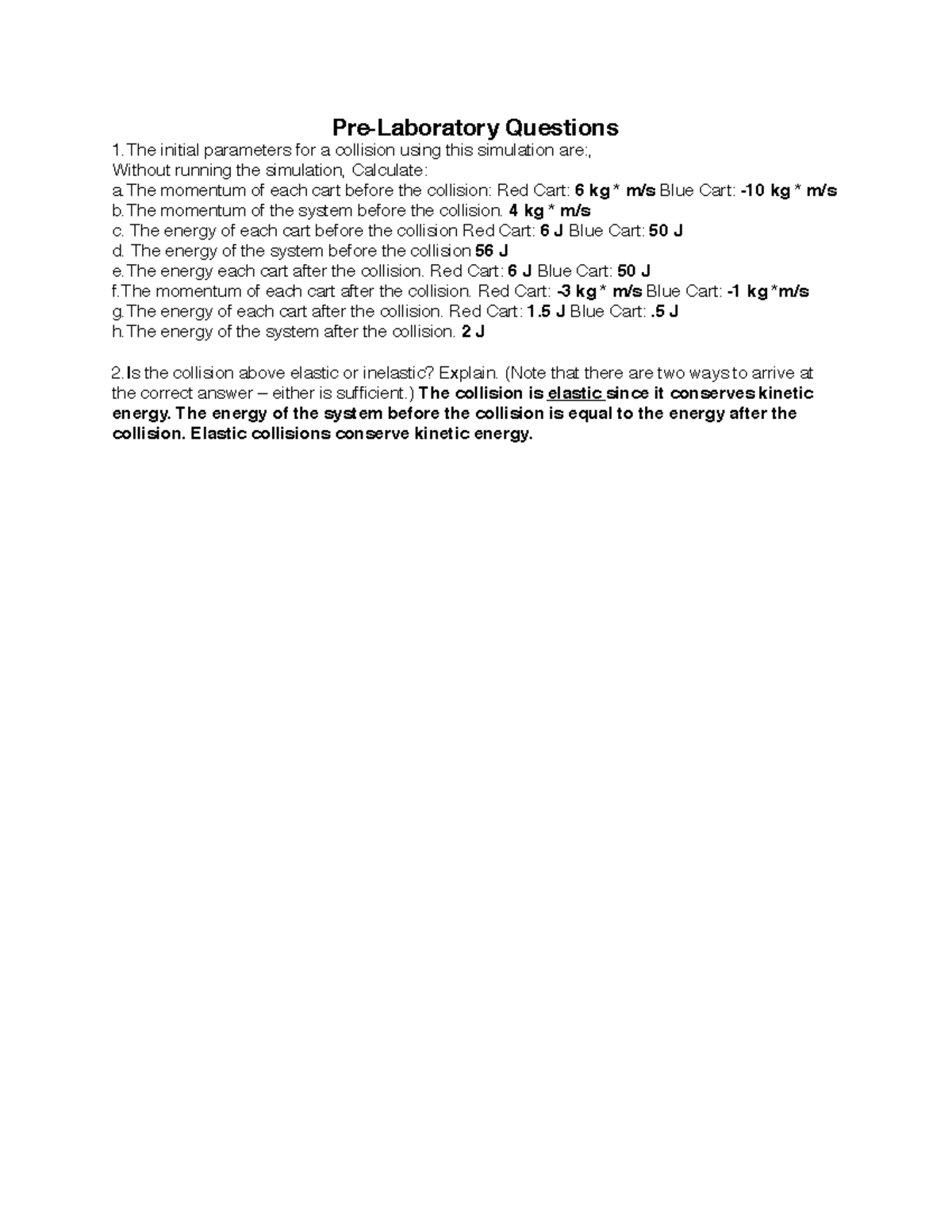 NEW pre-lab i5 - Pre lab physics - Pre-Laboratory Questions 1 initial ...