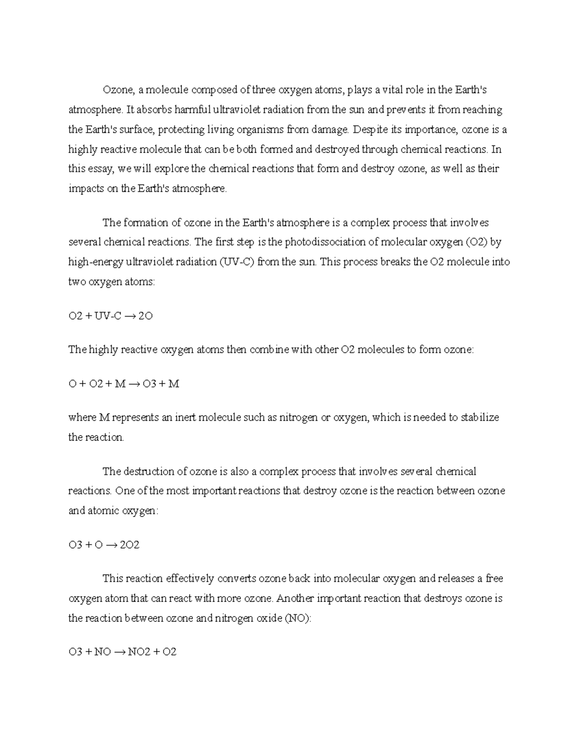 The Role of Chemical Reactions in the Formation and Destruction of ...