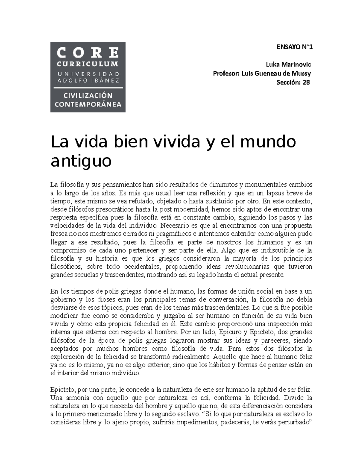 Ensayo N 1, Civilización Contemporánea, Sección 1, LUKA Marinovic ...