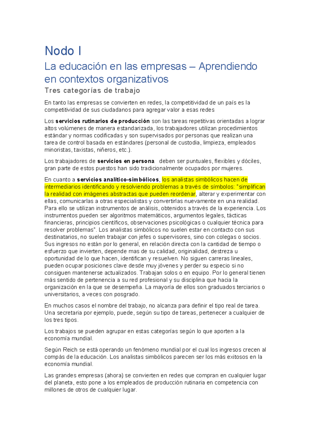 Resumen (Nodos I al IV) - Nodo I La educación en las empresas ...