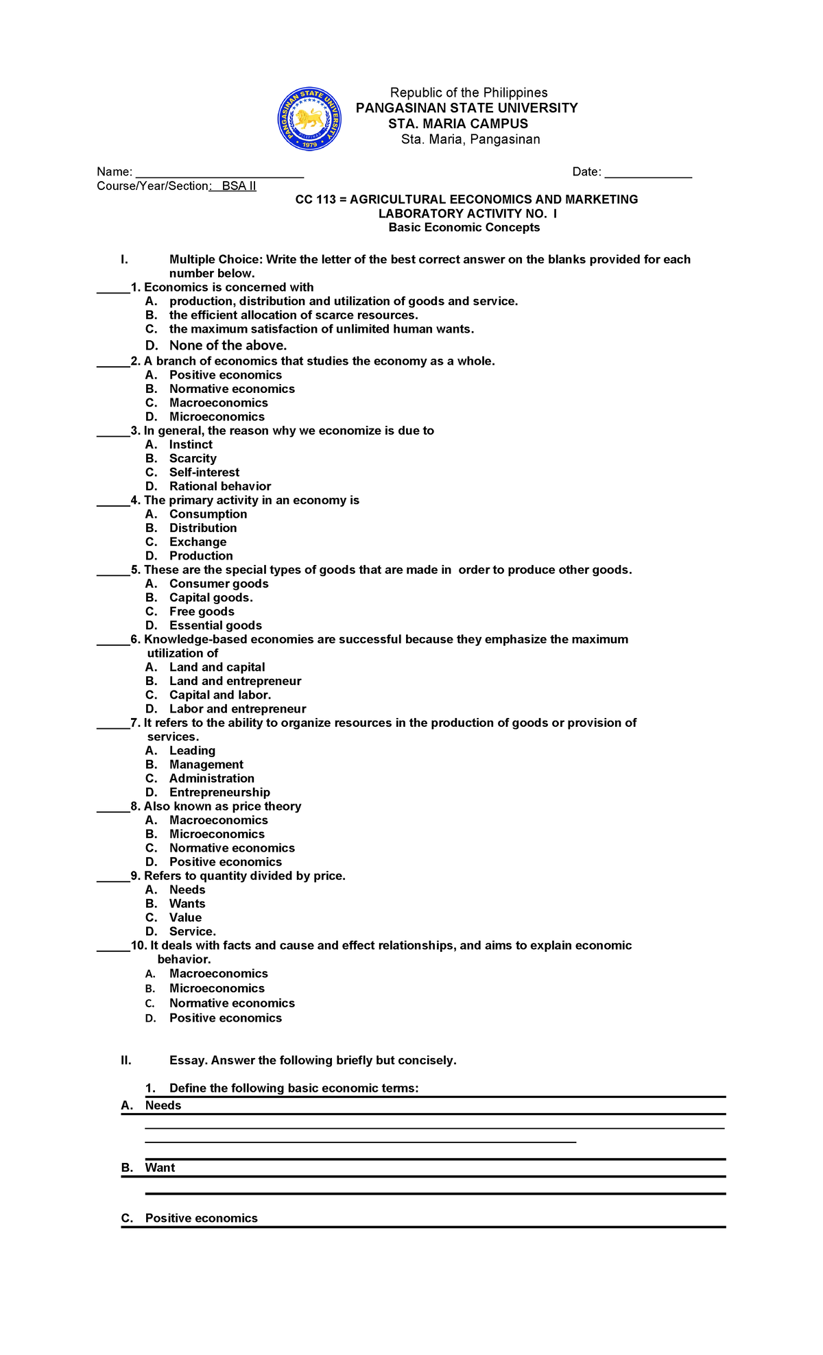 Laboratory-Activity-No - PANGASINAN STATE UNIVERSITY STA. MARIA CAMPUS Sta. Maria, Pangasinan ...