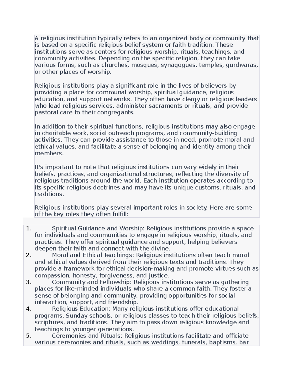 Religious institution - These institutions serve as centers for ...