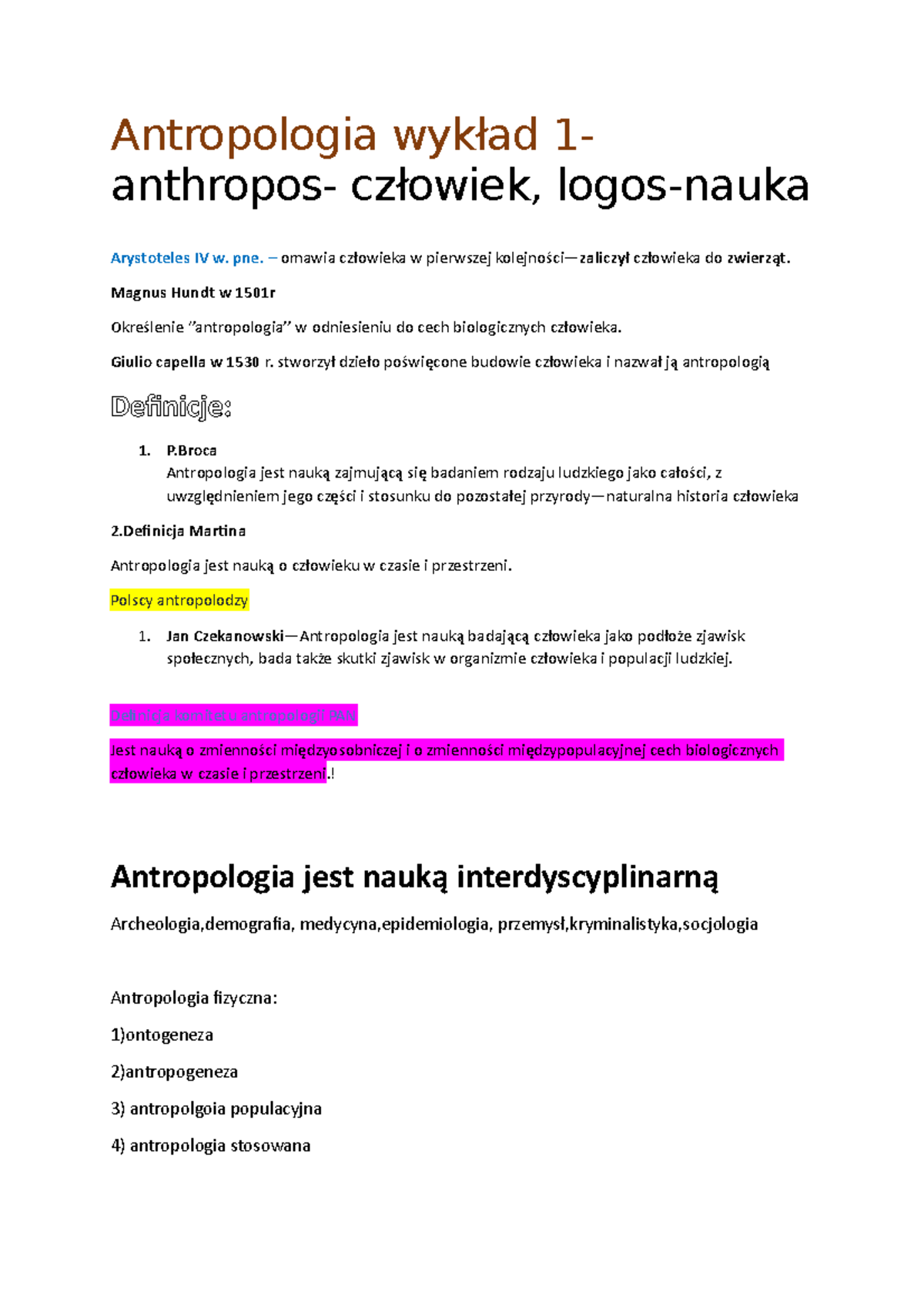 Antropologia wykład 1 - Antropologia wykład 1- anthropos- człowiek ...