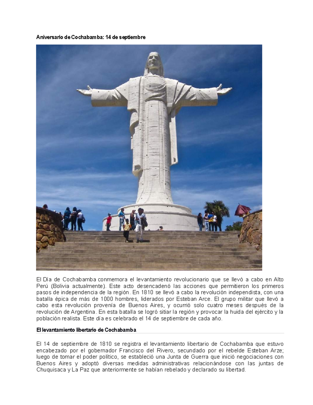 Aniversario de Cochabamba - Este acto desencadenó las acciones que ...