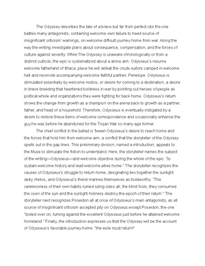 The Odyssey Essay - Teacher: prof Mayer Topics: In Books 9 through 12 ...