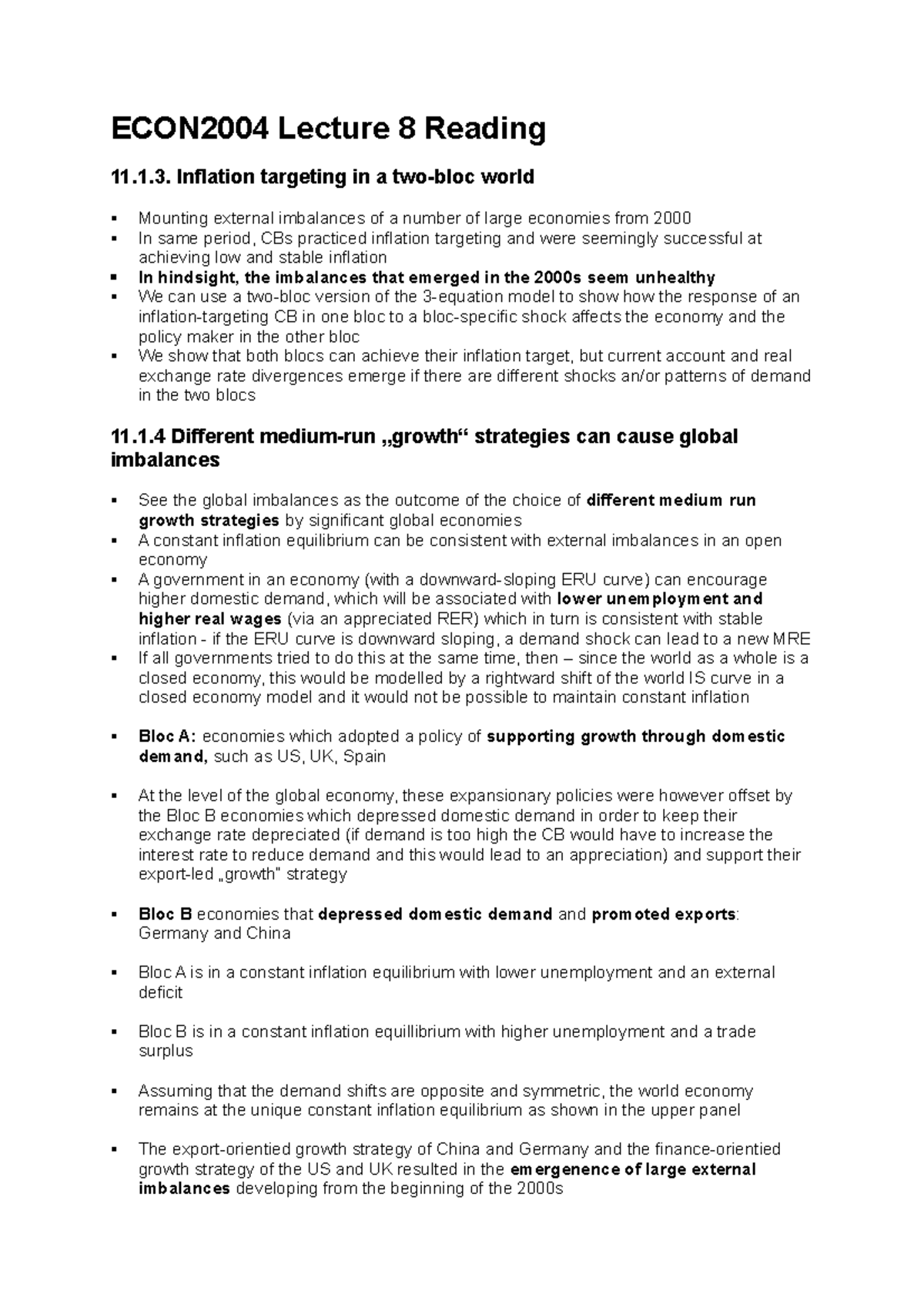 ECON2004 Term 2 Lecture 8 Reading - ECON2004 Lecture 8 Reading 11.1. Inflation targeting in a ...