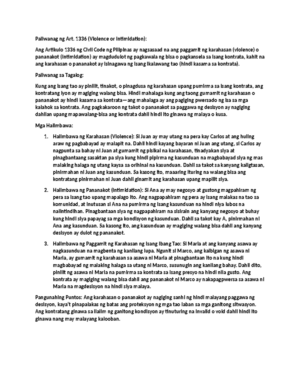 Paliwanag-ng-Art - None - Paliwanag ng Art. 1336 (Violence or ...