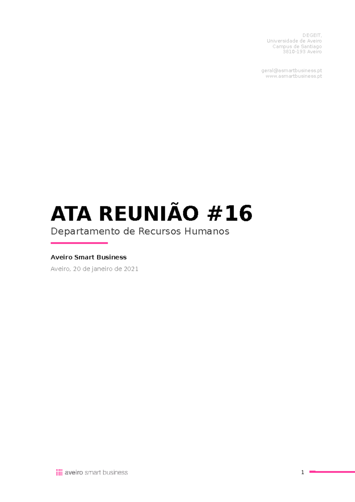 Ata Reunião #16 - ATA REUNIÃO Departamento de Recursos Humanos Aveiro ...