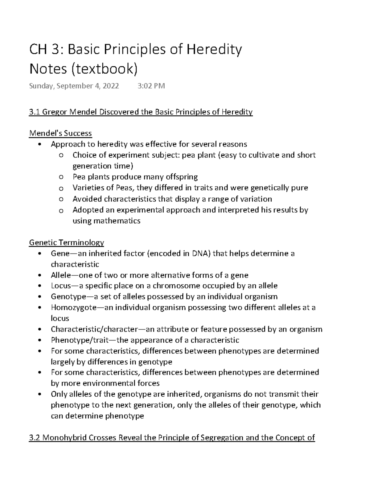 CH 3 Basic Principles of Heredity Notes (textbook) - 3 Gregor Mendel ...