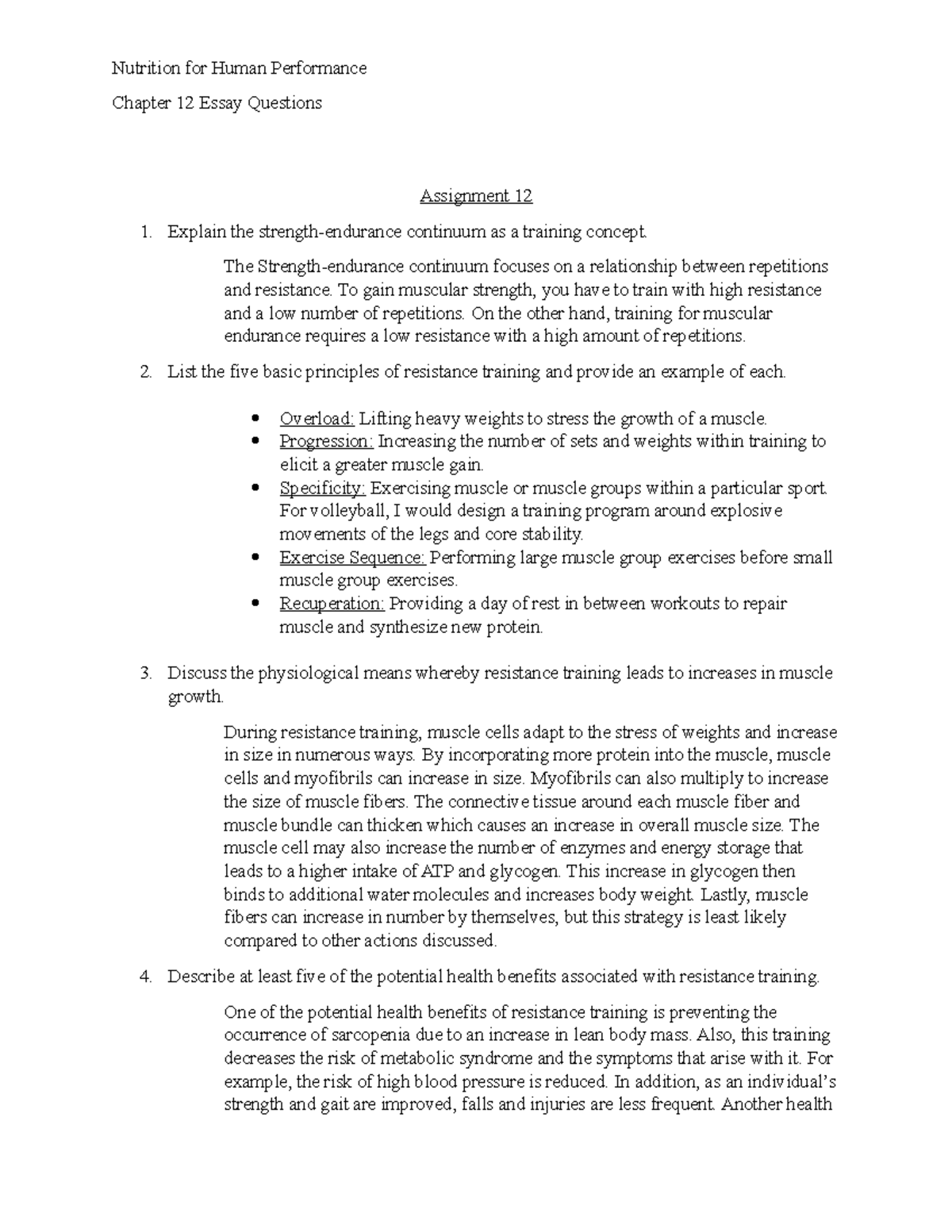 Chapter 12 Assignment (Nutrition) - Nutrition for Human Performance ...