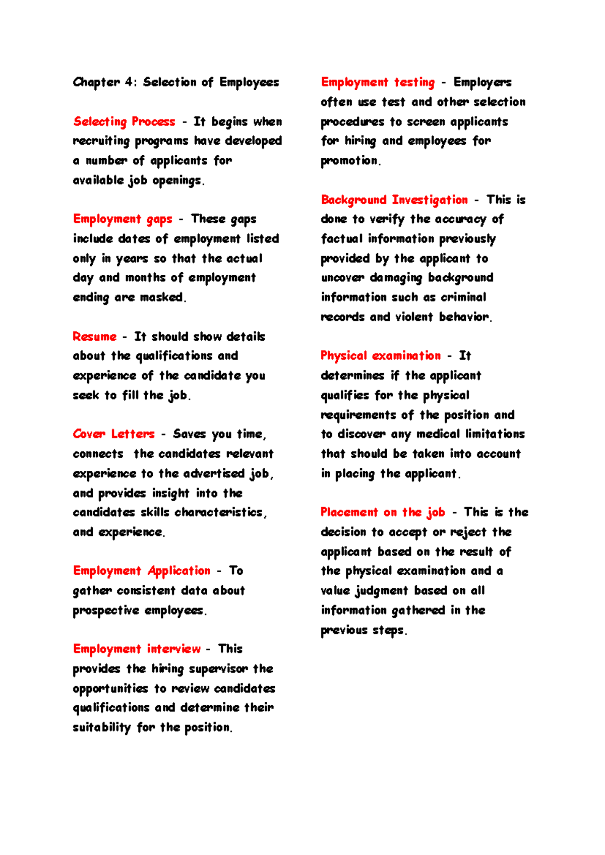 HRM Chapter 4 Selection of Employees - Chapter 4: Selection of ...