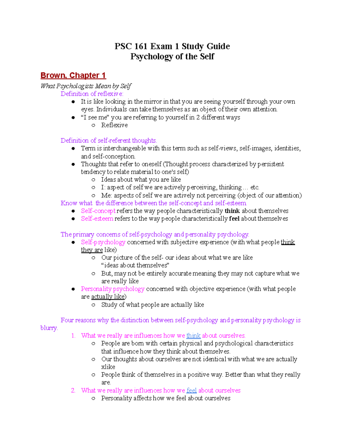 PSC 161 Study Guide Exam 1 - PSC 161 Exam 1 Study Guide Psychology of ...