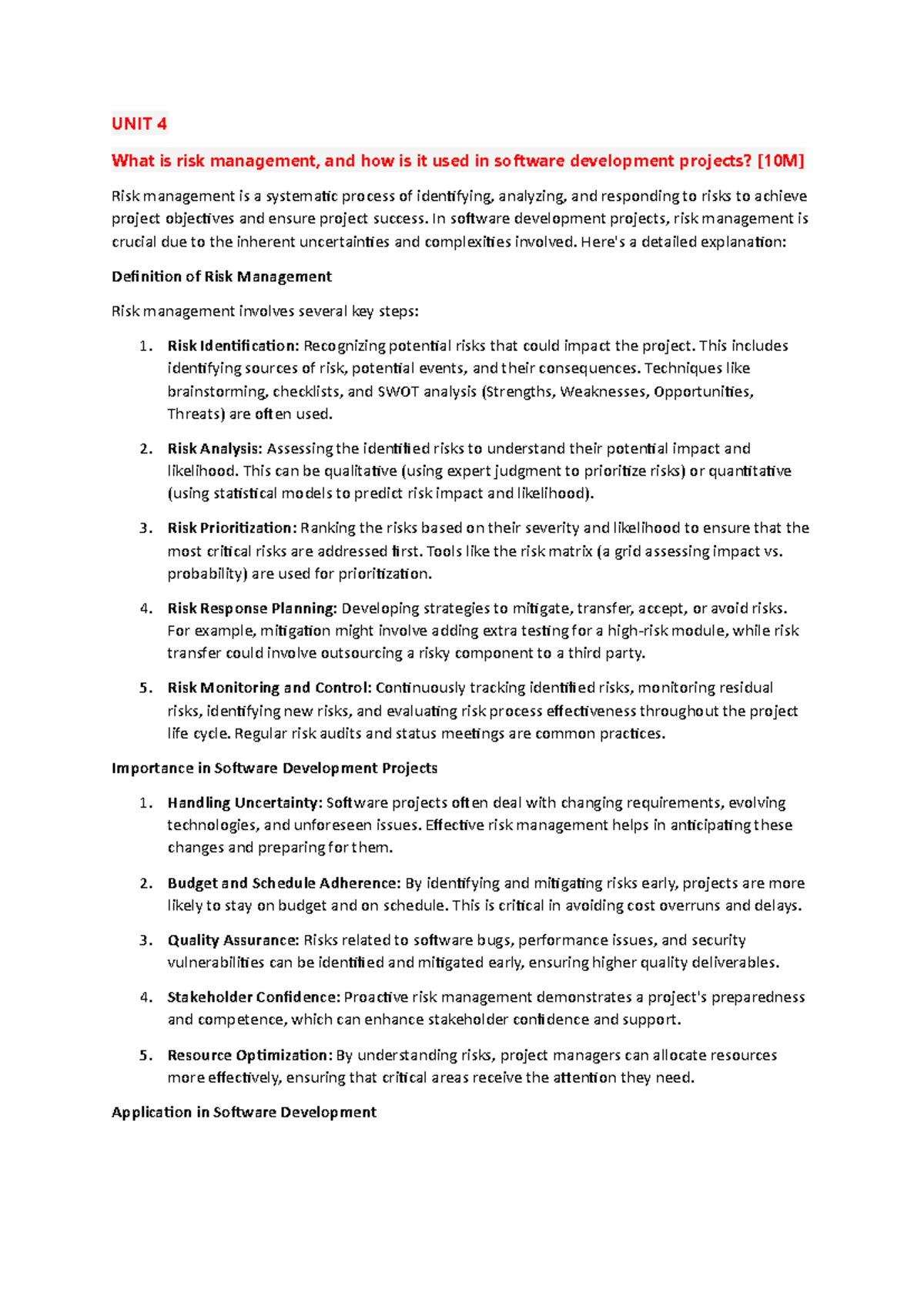 SPM answers - coursera peergraded assginment - UNIT 4 What is risk ...